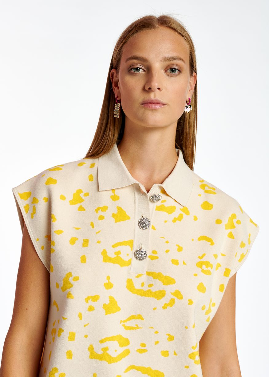 POLO DE PUNTO BLANCO ROTO Y AMARILLO CON MOTIVO DE LEOPARDO - Flappers ...